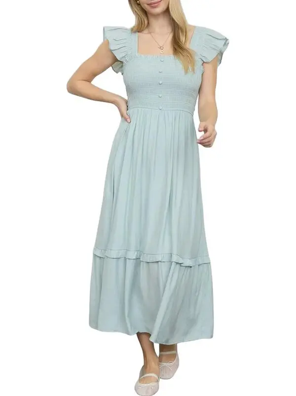 BLU PEPPER Smocked Bodice Tiered Maxi Dress - Mint