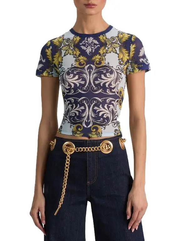 Alice + Olivia Tess Stretch Mesh Crop T-shirt - Antique Scroll