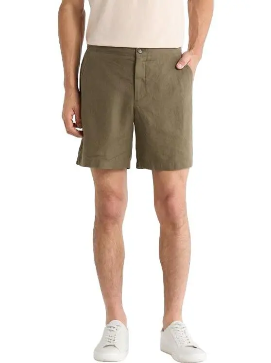 Nordstrom Flat-front Linen Chino Shorts - Olive Tundra