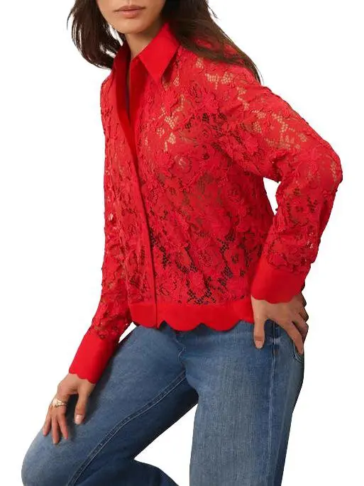 Mint Velvet Lace Cropped Shirt - Red