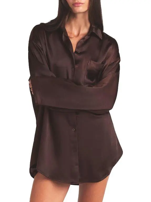 SKIMS Lightweight Stretch Satin Button-up Shirt - Espresso