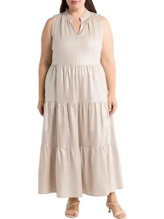 Vince Camuto Linen Blend Tiered Maxi Dress - Neutral