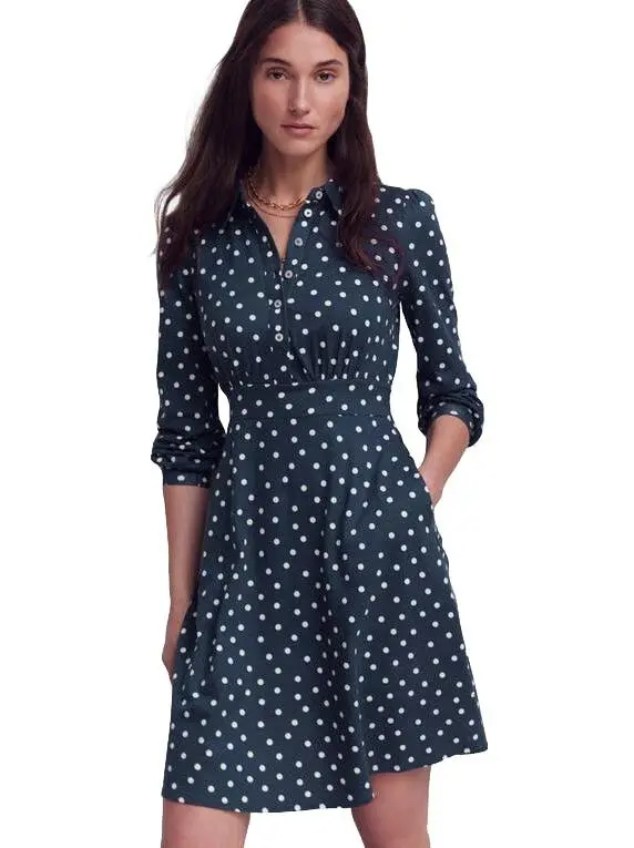 Boden Orla Jersey Shirtdress - French Navy Spaced Painted Dot