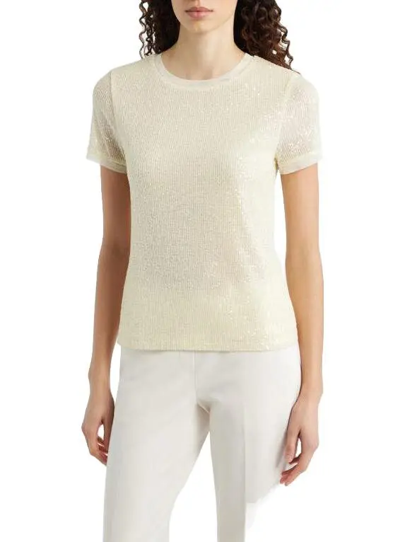 Anne Klein Sequin Mesh T-shirt - Whisper Yellow