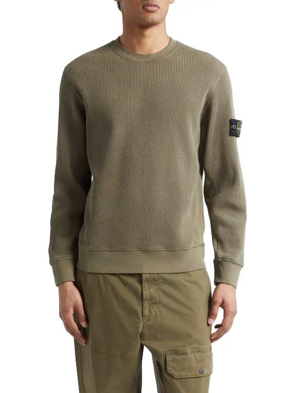 Stone Island Cotton Waffle Knit Sweatshirt - Military Green