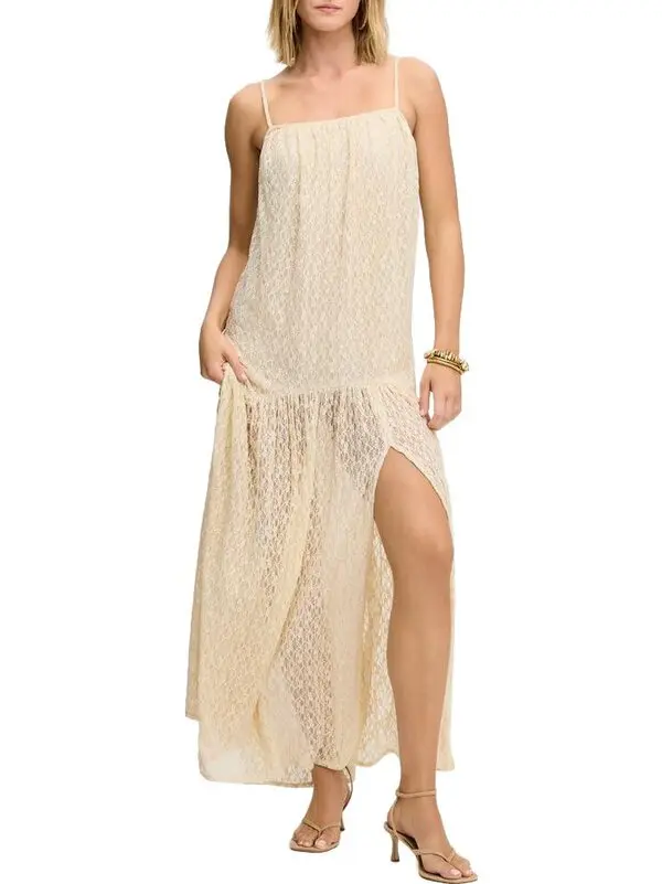 Sam Edelman Sleeveless Lace Drop Waist Midi Dress - Almond
