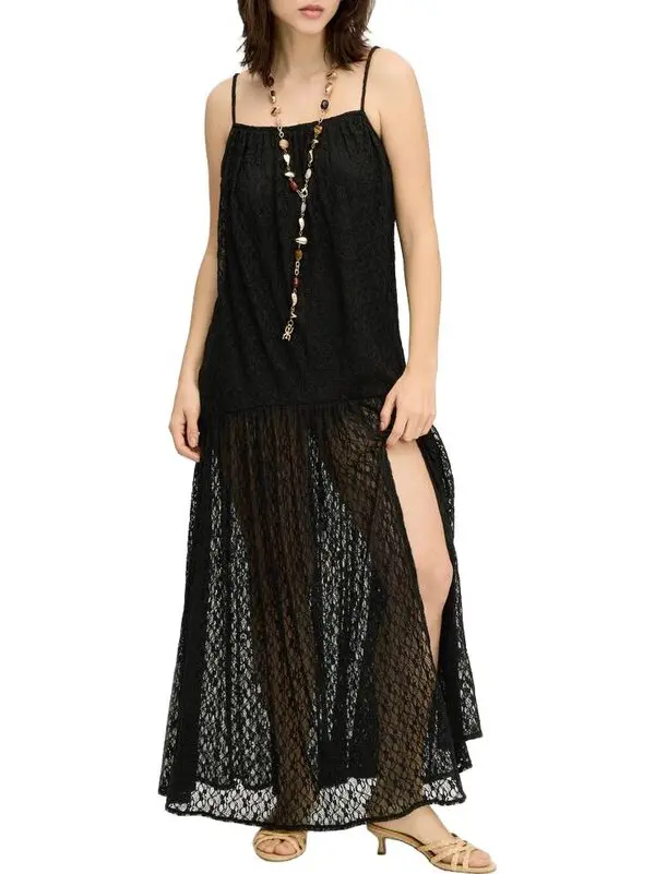 Sam Edelman Sleeveless Lace Drop Waist Midi Dress - True Black