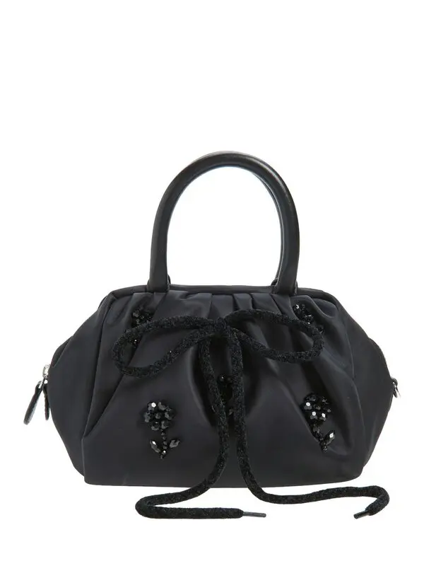 Simone Rocha Embellished Pleated Top Handle Bag - Black/black/jet