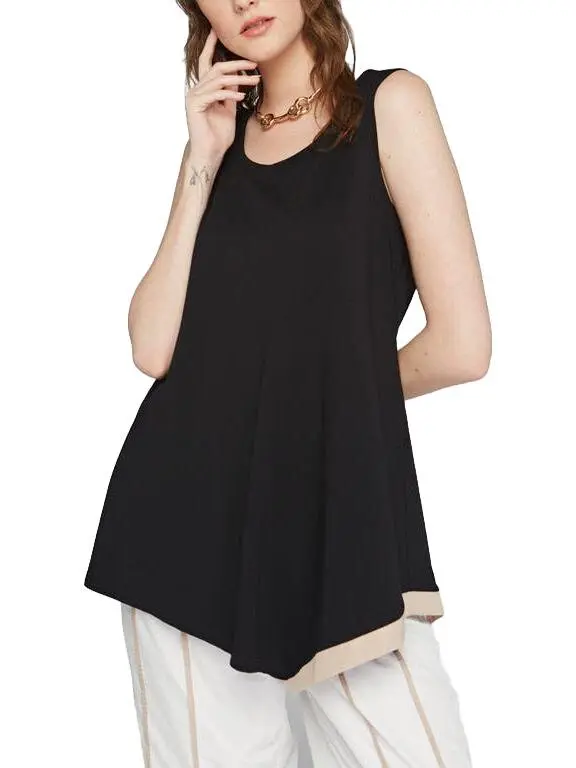 LUUKAA Cotton Jersey Top With Taffeta Accents - Black