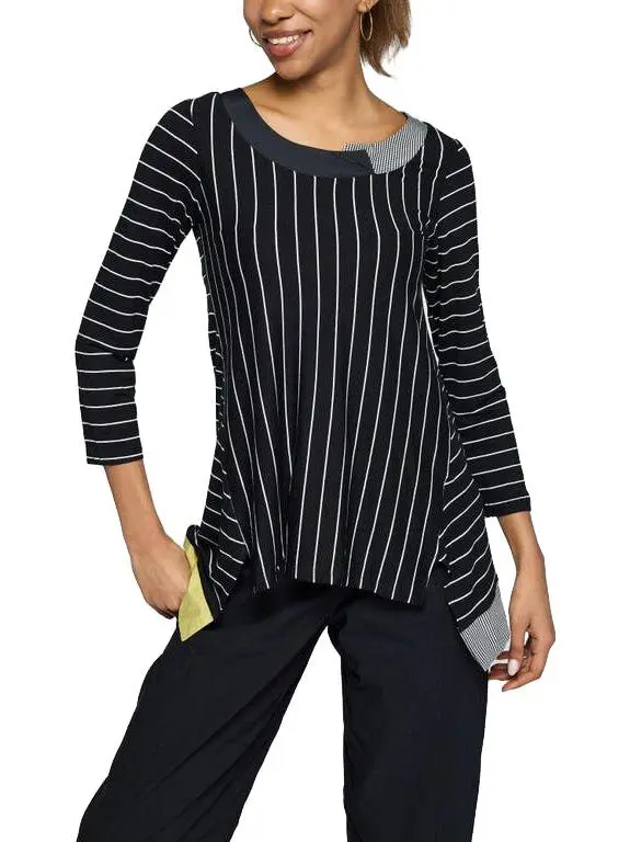 LUUKAA Striped Viscose Jersey Blouse - Black