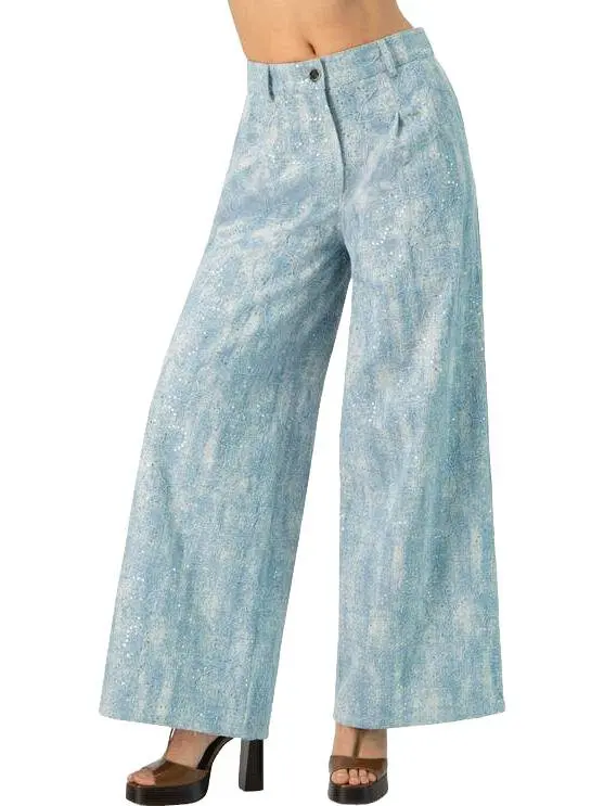 IVONNE Wide-leg Embroidered Jeans - Blue