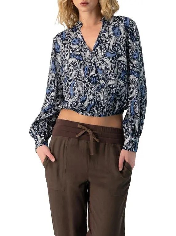 IVONNE Paisley Print V-neck Blouse - Navy Blue