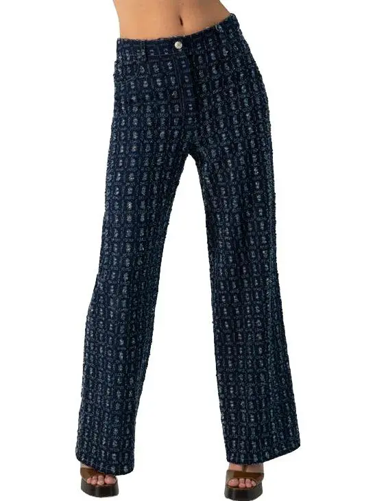IVONNE Wide-leg Burned-out Jeans - Navy Blue