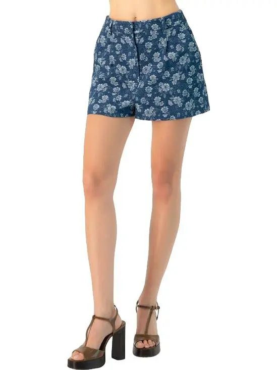 IVONNE Floral Patterned Denim Shorts - Navy Blue