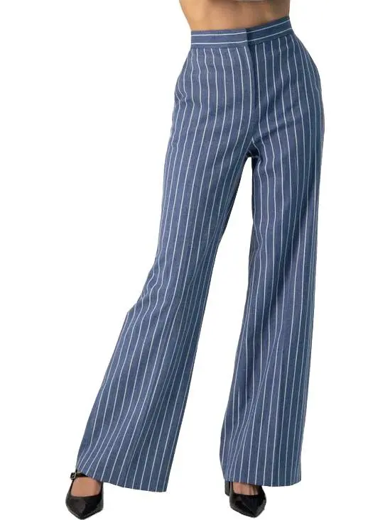 IVONNE Striped Wide-leg Pants - Blue
