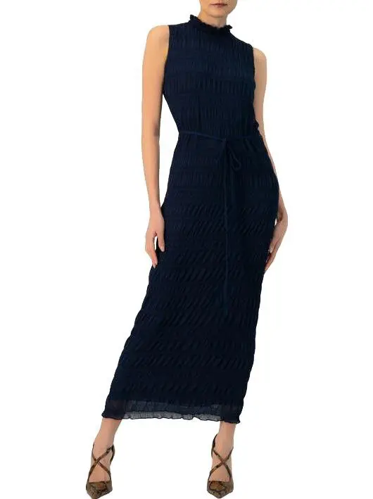 IVONNE Sleeveless Pleated Long Dress - Navy Blue
