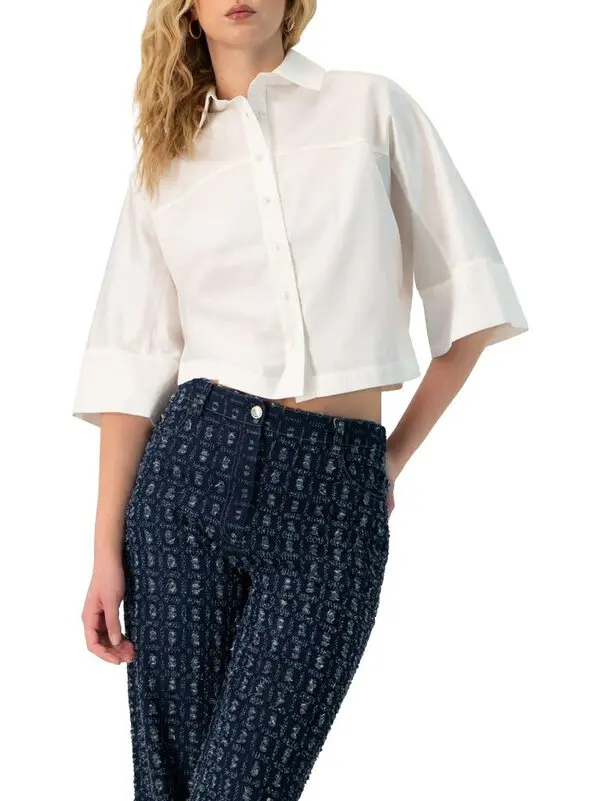 IVONNE Dolman Sleeve Wide Shirt - White