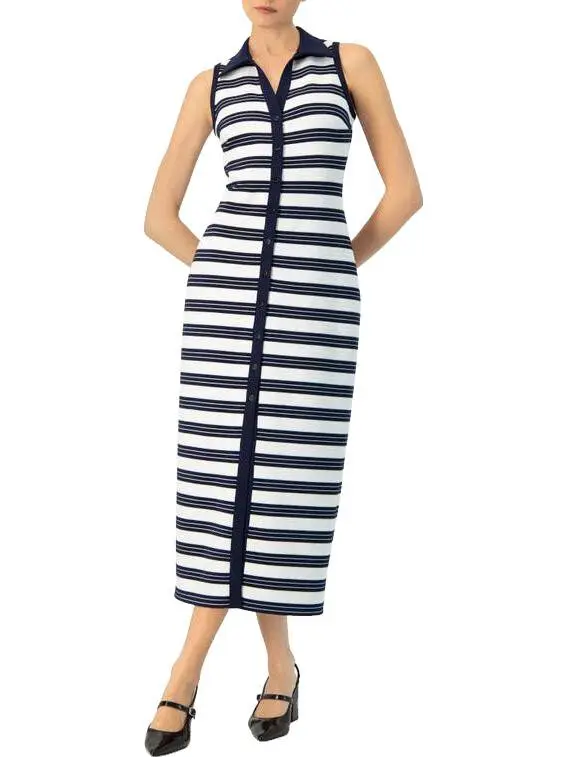 IVONNE Sleeveless Striped Long Dress - Navy Blue