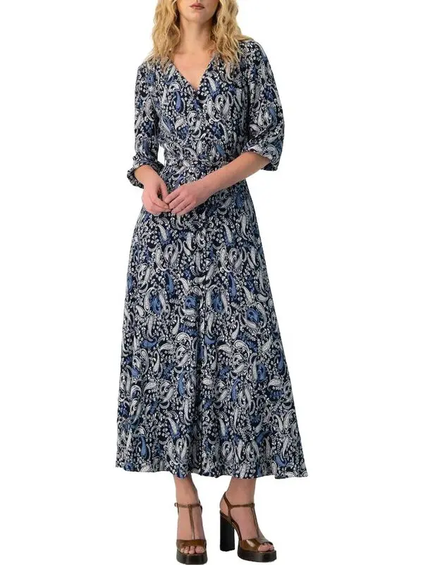 IVONNE Paisley V-neck Maxi Dress - Navy Blue