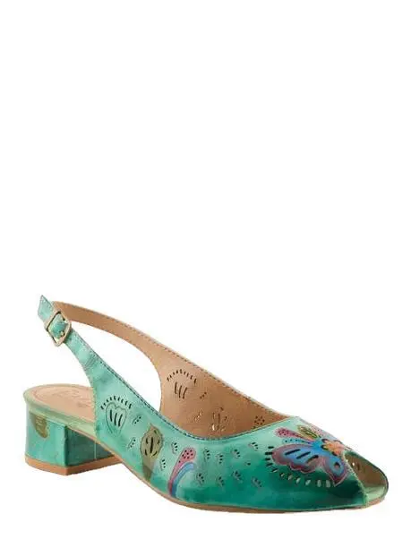 SPRING STEP SHOES Streetpeep Slingback Peep Toe Sandal - Mint Green Multi