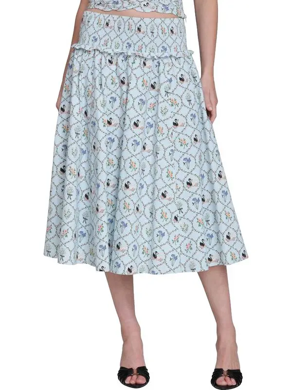 Avec Les Filles Smocked Waist Circle Skirt - Blue Swan