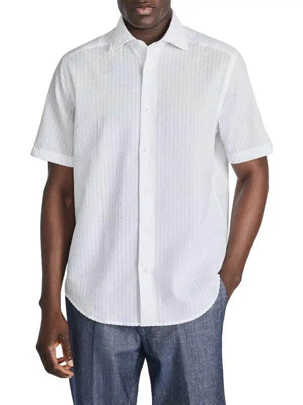 JACK VICTOR Bedford Cotton Seersucker Button-up Shirt - White