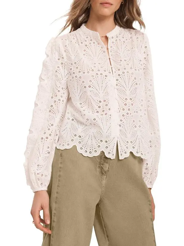 Mint Velvet Cotton Broderie Detail Blouse - Ivory