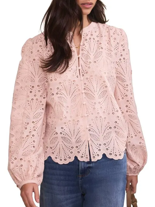 Mint Velvet Cotton Broderie Detail Blouse - Light Pink
