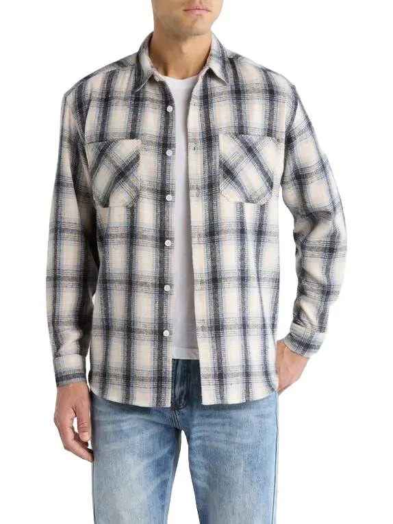 925 ORIGINALS Oversize Coastal Plaid Button-up Flannel Shirt - Blue