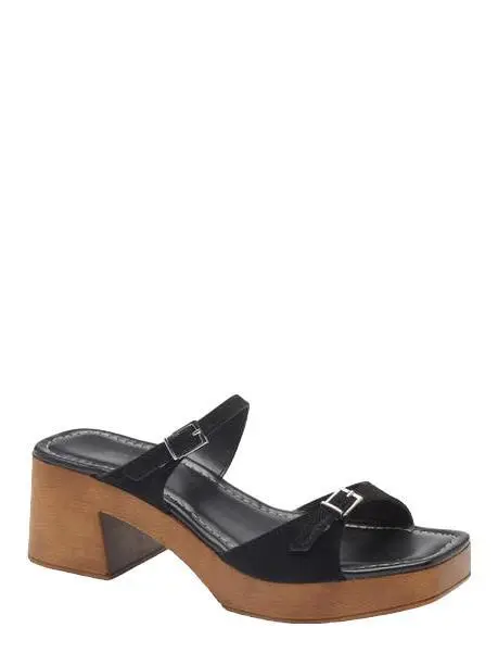 Free People Beck Suede Platform Slide Sandal - Black Tide Suede