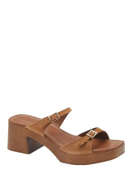Free People Beck Suede Platform Slide Sandal - Driftwood Tan Suede