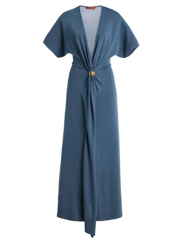Altuzarra Rena Jersey Maxi Dress With Plunging Neckline And Gilded Hardware - Blue