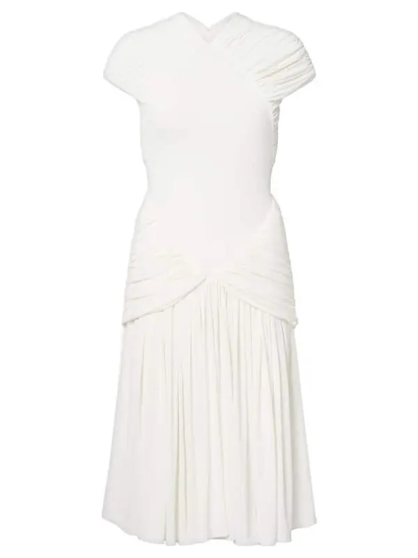 FERRAGAMO Ruched Crêpe Jersey Midi Dress - White