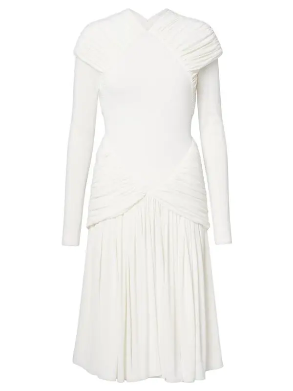FERRAGAMO Ruched Crêpe Jersey Midi Dress - White