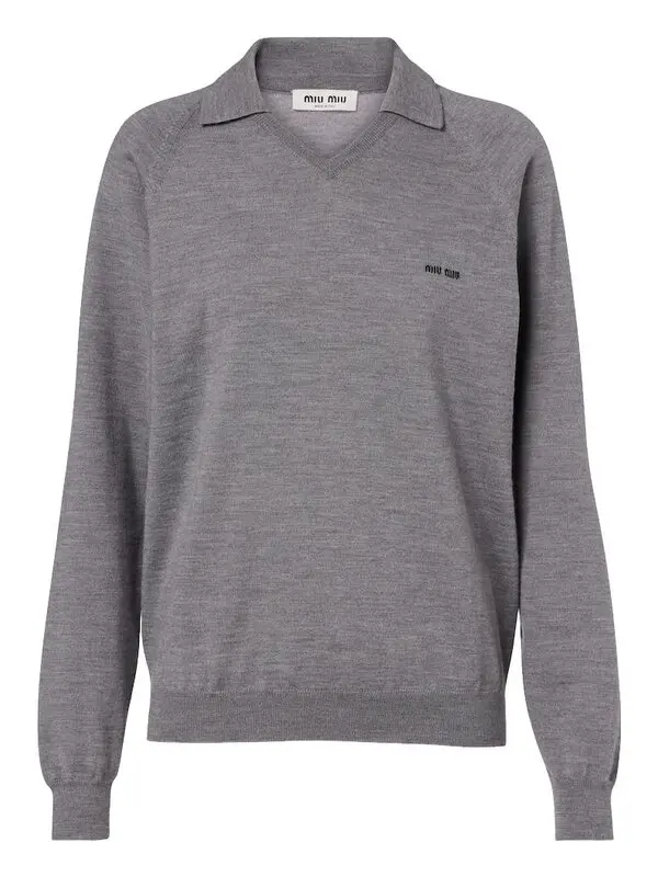 Miu Miu Virgin Wool Polo Sweater - Grey