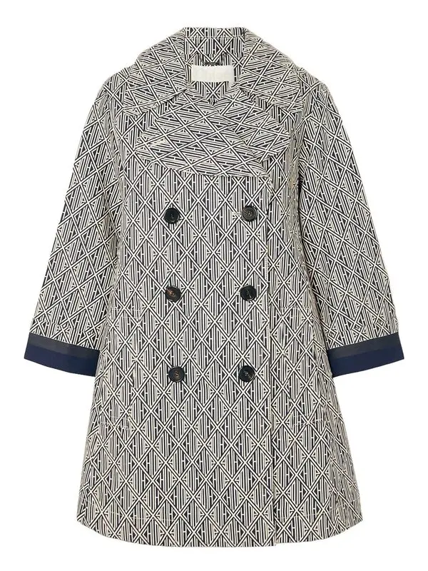 Chloé Printed Cotton-gabardine Double-breasted Coat - Blue