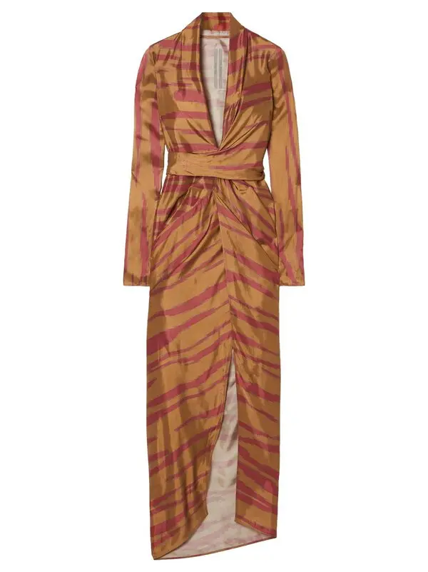 Rick Owens Printed Satin Wrap Gown - Red