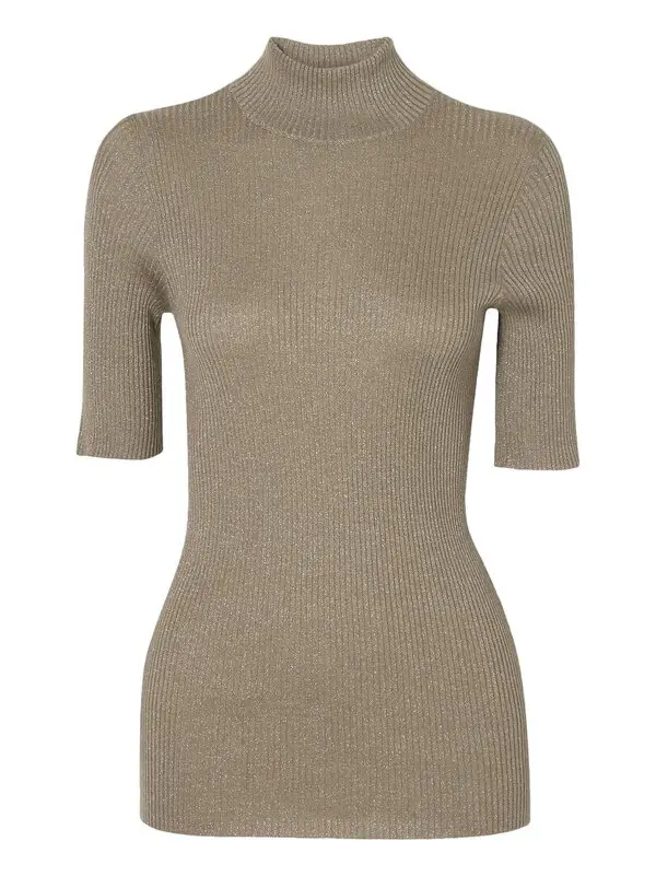 Brunello Cucinelli Metallic Ribbed Cashmere-blend Top - Brown