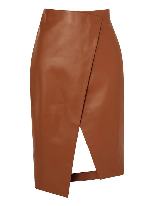 Zeynep Arçay Wrap-effect Leather Skirt - Brown