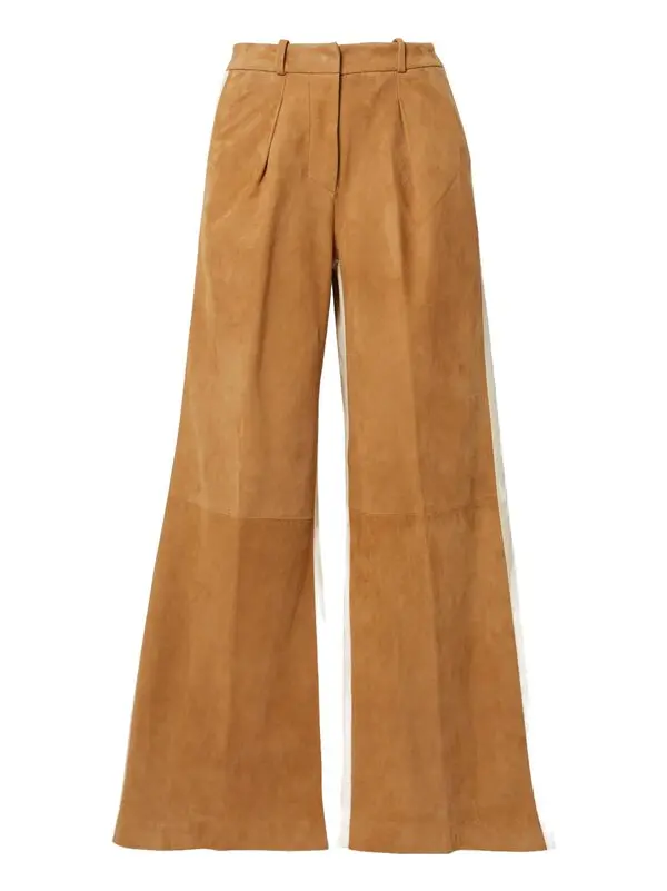 HALFBOY Twill-paneled Suede Wide-leg Pants - Brown