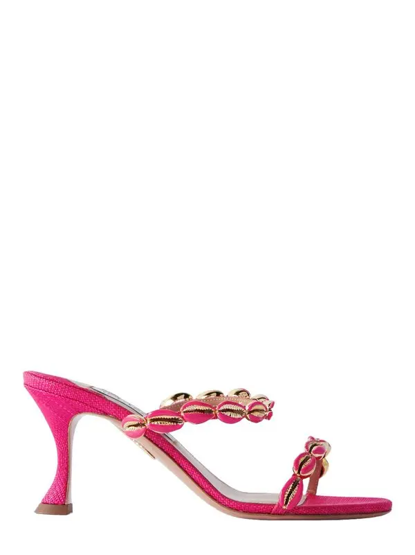 AQUAZZURA Off To Bali 75 Shell-embellished Raffia Mules - Pink