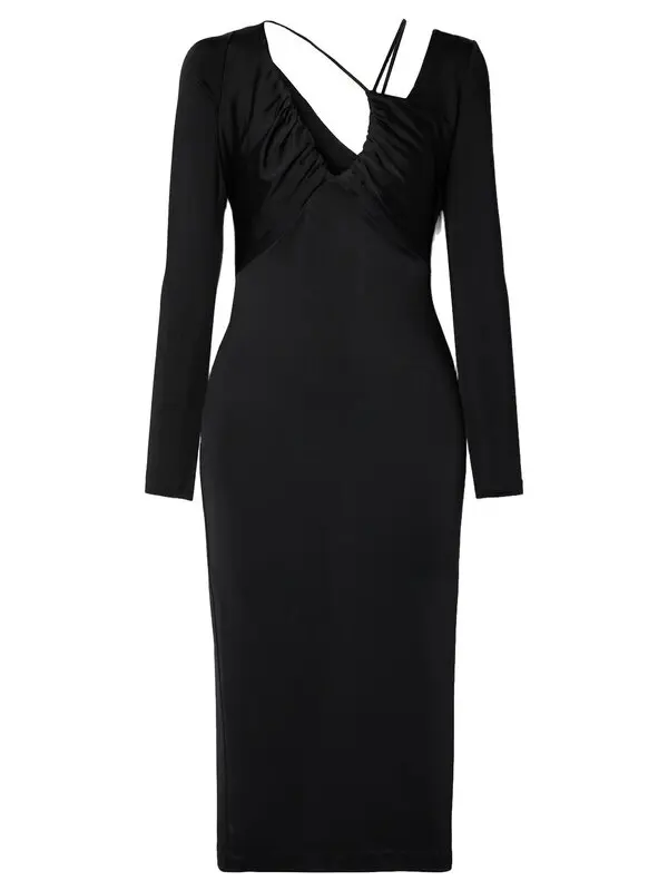 ET OCHS Bella Gathered Satin-jersey Midi Dress - Black
