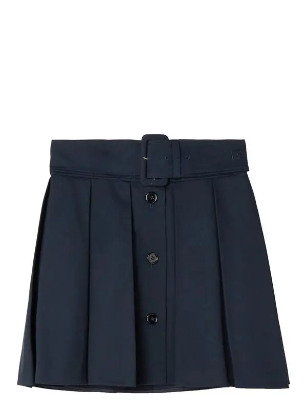 PATOU Belted Pleated Cotton-twill Mini Skirt - Blue
