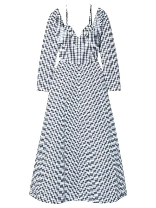 Rosie Assoulin Dancer Layered Checked Cotton-twill Midi Dress - Blue