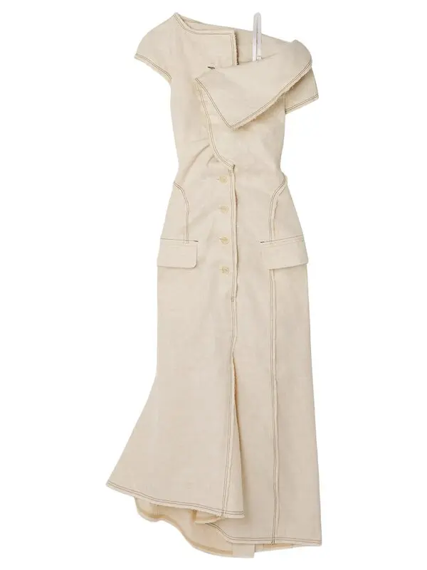 Jacquemus Camargue Asymmetric Linen And Silk-blend Maxi Dress - Neutrals