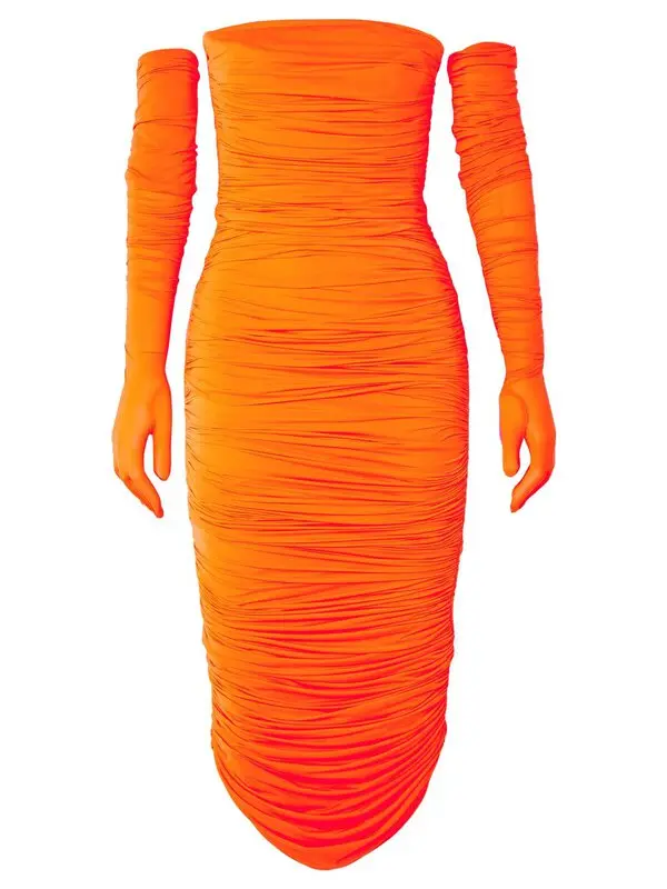 Alex Perry Clarion Strapless Ruched Dress And Gloves Set - Orange