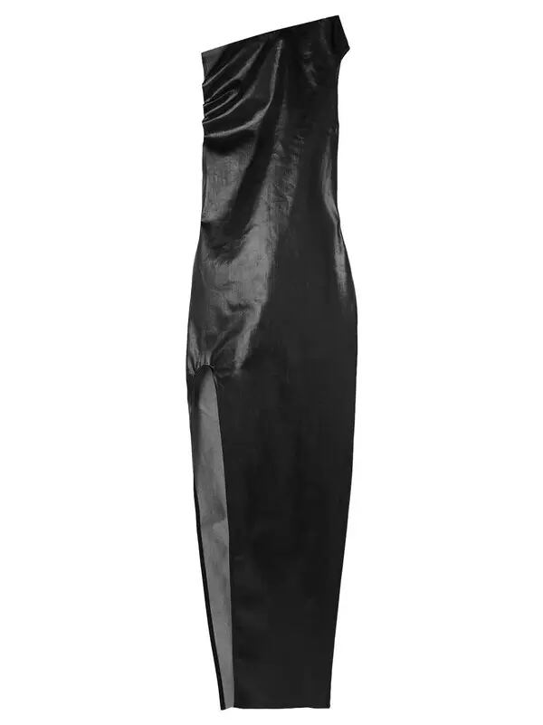 Rick Owens One-shoulder Coated Cotton-blend Maxi Dress - Black