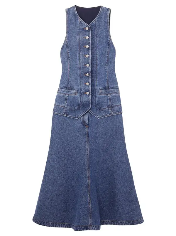 Chloé Net Sustain Flared Recycled-denim Midi Dress - Blue