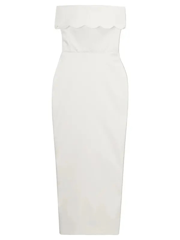 RASARIO Strapless Scalloped Duchesse-satin Maxi Dress - White