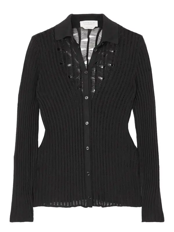 Gabriela Hearst Aera Ribbed Open-knit Silk Shirt - Black